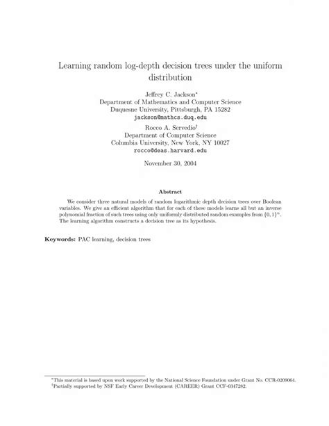 pdf learning random log depth decision trees under uniform
