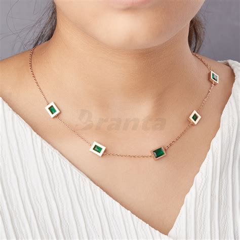 Green Emerald Rose Gold Necklace Branta Brantashop