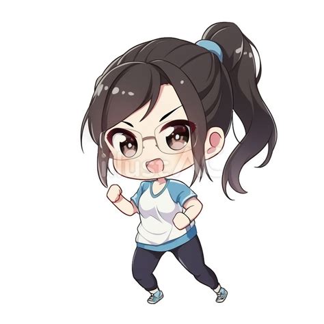 黒髪ポニーテール女子大生のガッツポーズイラスト No 23758362｜無料イラスト・フリー素材なら「イラストac」