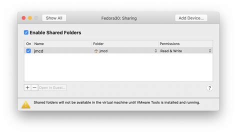mounting a folder shared from vmware workstation of fusion host inside
