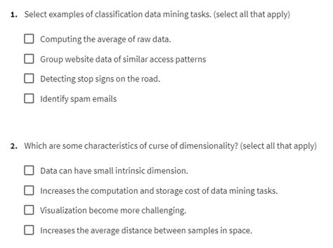 Solved Select Examples Of Classification Data Mining