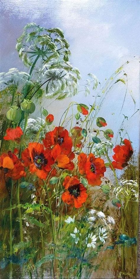 Red And White Flowers Oil Painting