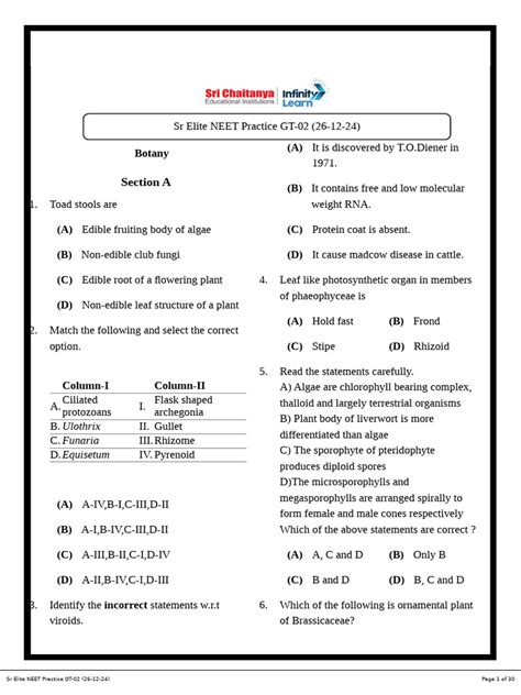 Sr Elite Neet Practice Gt 02 26 12 24 Qp Pdf Menstrual Cycle Meiosis