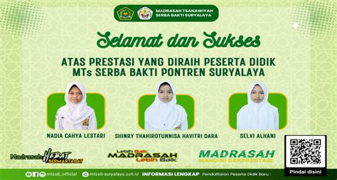 SELAMAT DAN SUKSES ATAS DIRAIHNYA PRESTASI PESERTA DIDIK MTs SERBA BAKTI PADA KSM TAHUN