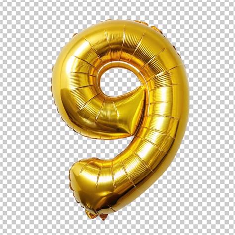 Premium Psd 3d Realistic 9 Number Gold Helium Foil Balloon Isolated