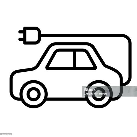 얇은 선 스타일의 전기 자동차 아이콘 벡터 일러스트 레이 션 그래픽 디자인 0명에 대한 스톡 벡터 아트 및 기타 이미지 0명 개념 기호 고립 색상 Istock