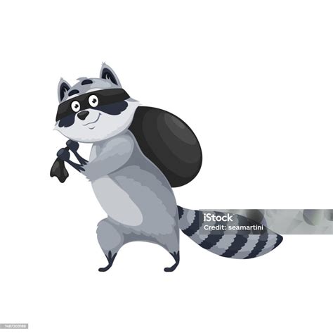 Karakter Rakun Kartun Bandit Vektor Terisolasi Ilustrasi Stok Unduh
