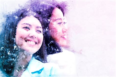 아름 다운 화려한 아시아 소녀 미소 얼굴에 수채화 그림 배경 검은색에 대한 스톡 사진 및 기타 이미지 검은색 그림 그리기