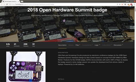2018 Open Hardware Summit Badge Osh Park