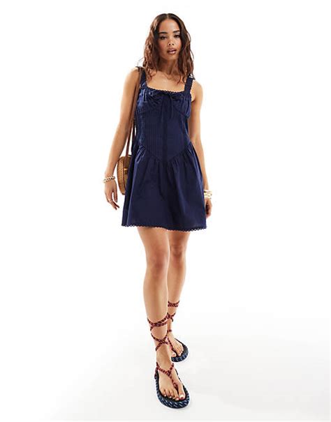 Asos Design Prendisole Corto Con Corpino Stile Corsetto Blu Navy Con