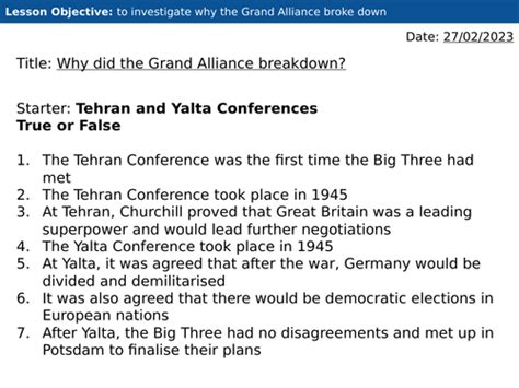Edexcel The Breakdown Of The Grand Alliance Teaching Resources