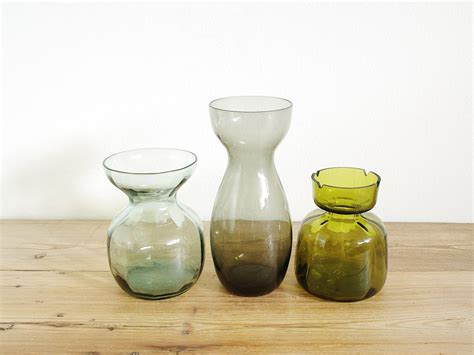 Vintage Hyacinth Glass Vase Bulb Vases Old 1930s Rippled Glass