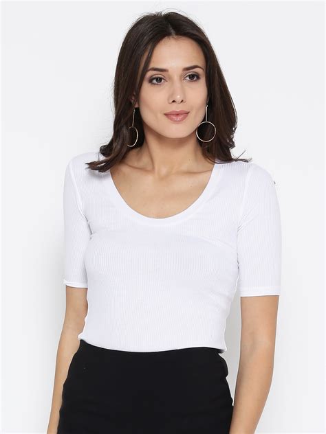 Buy Forever 21 Women White Self Striped Fitted Top Tops For Women