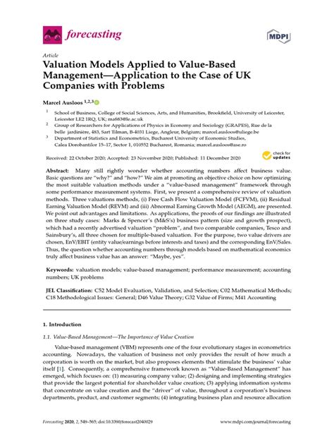 14 Valuation Models Appliced To Value Based Management Pdf Valuation Finance Shareholder