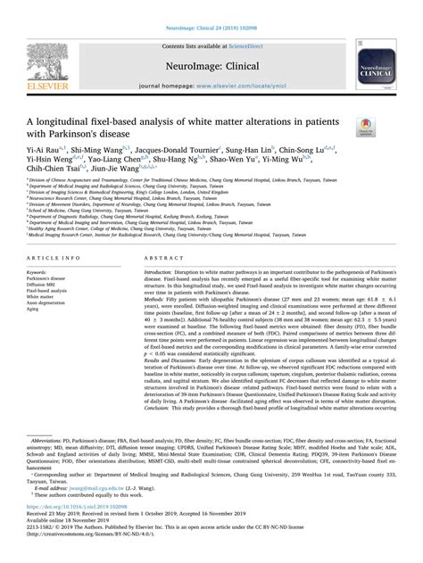 Pdf A Longitudinal Fixel Based Analysis Of White Matter Alterations In Patients With Parkinson
