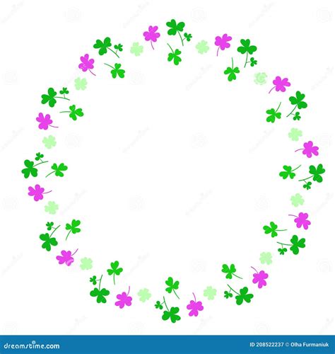 Round Frame With Clover Leavesmagical Plant Decoration For St