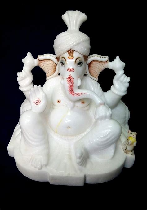 Polished Ganesh White Marble Statue Packaging Type Form Packing Size