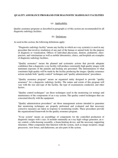 Qa Program For Radiology Pdf Quality Assurance Radiology