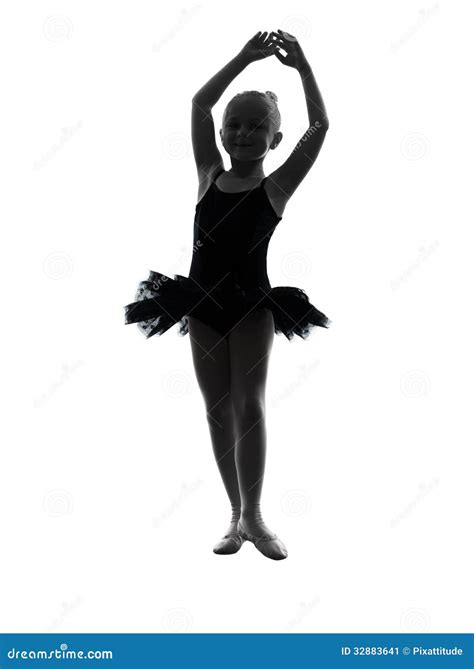 Una Silueta Del Baile Del Bailarín De Ballet De La Bailarina De La Niña Imagen de archivo