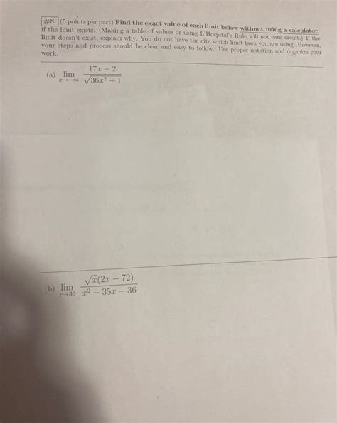 Solved 8 5 Points Per Part Find The Exact Value Of Chegg