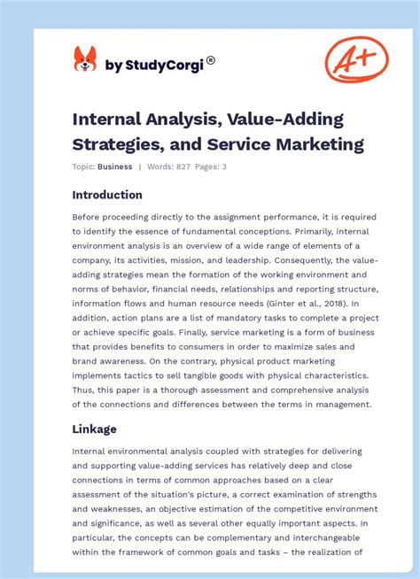 Internal Analysis Value Adding Strategies And Service Marketing