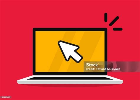 화면에 커서가 있는 노트북 랩톱 플랫 벡터 아이콘을 클릭합니다 컴퓨터 화면에 화살표 커서 아이콘 개인용 컴퓨터를 사용하는 개념입니다 벡터 그림입니다 Eps 10 에