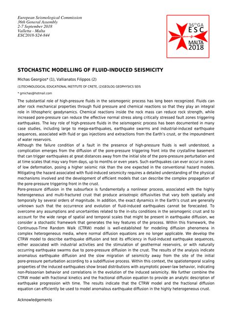 Pdf Stochastic Modelling Of Fluid Induced Seismicity