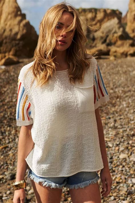 Wholesale Multi Color Stripe Short Sleeve Oversize Sweater Mello