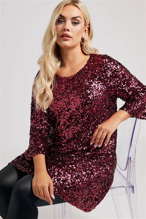 Yours London Plus Size Red Sequin Flute Sleeve Top Yours Clothing