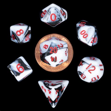 Mdg Mini Polyhedral Dice Set Marble With Red Numbers Geek Culture