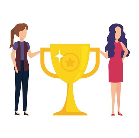 Premium Vector Girls With Trophy Cup Award