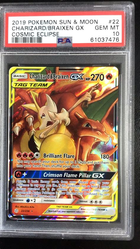 2019 Pokemon Sun Moon Cosmic Eclipse 22 Charizard Braixen Gx PSA 10