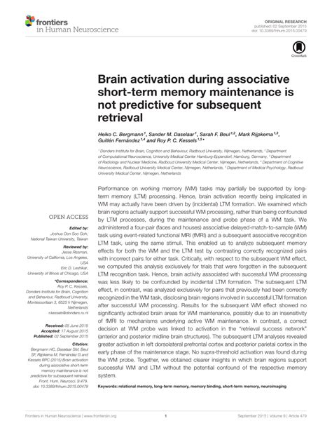 Pdf Neural Substrates Of Successful Working Memory And Long Term