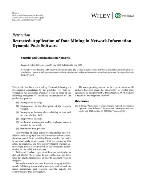 Pdf Retracted Application Of Data Mining In Network Information