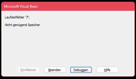 vba laufzeitfehler ‚7‘ nicht genügend arbeitsspeicher excel hilfe ch