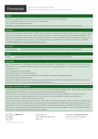 6 Lancer Cheat Sheets Cheat Sheets For Every Occasion