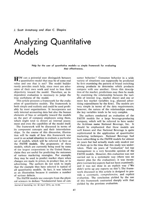 PDF Analyzing Quantitative Models Help For The User Of Quantitative ModelsA Simple Framework