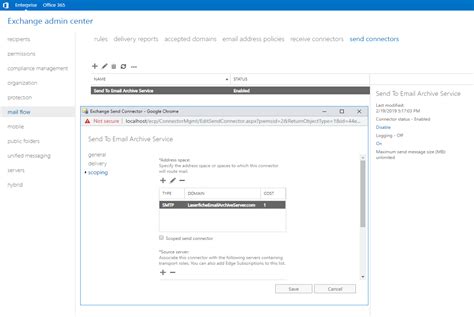 email archive unable to read data from the transport connection