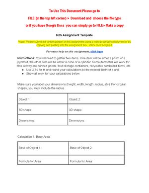 Template GEOMETRY ASSIGNMENT BLANK To Use This Document Please Go To FILE In The Top