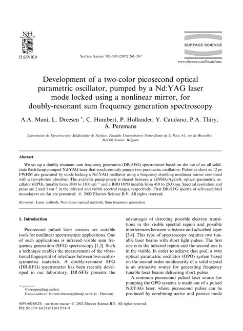Pdf Development Of A Two Color Picosecond Optical Parametric