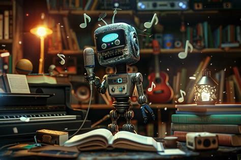 Friendly Robot Holding A Microphone Premium Ai Generated Image