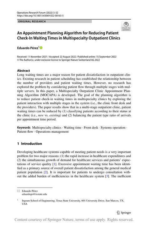 An Appointment Planning Algorithm For Reducing Patient Check In Waiting