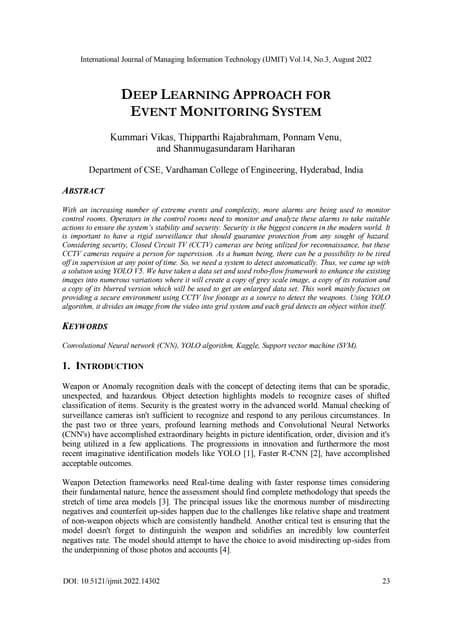 Deep Learning Approach For Event Monitoring System Pdf
