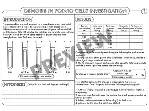 Gcse Biology Free Sample Worksheet Osmosis Investigation Teaching Resources