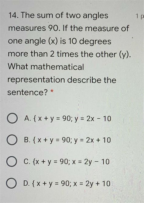 14 the sum of two angles measures 90 if t cameramath