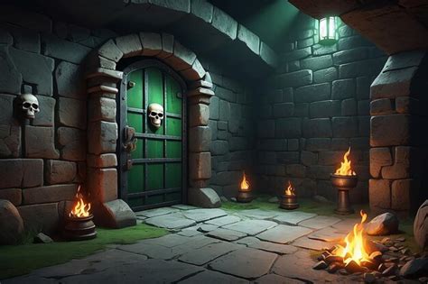 Concept Art Prison In Dark Medieval Dungeon With Stone Walls Large