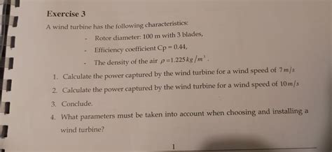 Solved Exercise 3 A Wind Turbine Has The Following