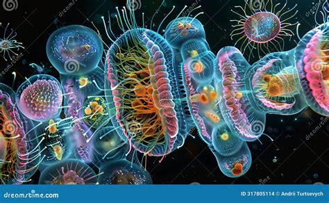 Vibrant Microscopic World Colorful Illustration Of Marine Plankton And