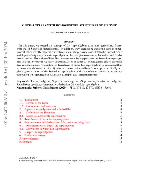 Pdf Superalgebras With Homogeneous Structures Of Lie Type