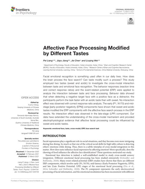 Pdf Affective Face Processing Modified By Different Tastes
